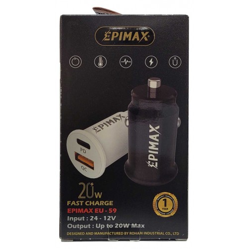 مشخصات،قیمت و خرید شارژر فندکی فست شارژ 20 وات EPIMAX مدل EU-59 | سیپاس