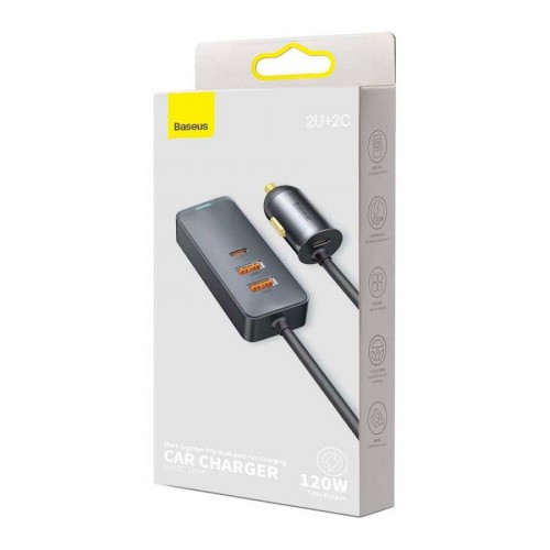 مشخصات،قیمت و خرید شارژر فندکی 4 پورت فست شارژ 120 وات BASEUS مدل CCBT-B0G | سیپاس