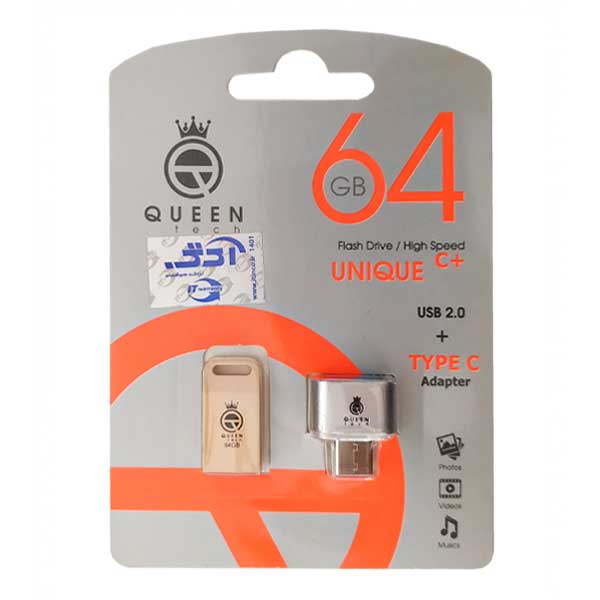مشخصات,قیمت و خرید فلش QUEEN TECH مدل +UNIQUE ظرفیت 64 گیگابایت به همراه تبدیل OTG TYPE-C |سیپاس